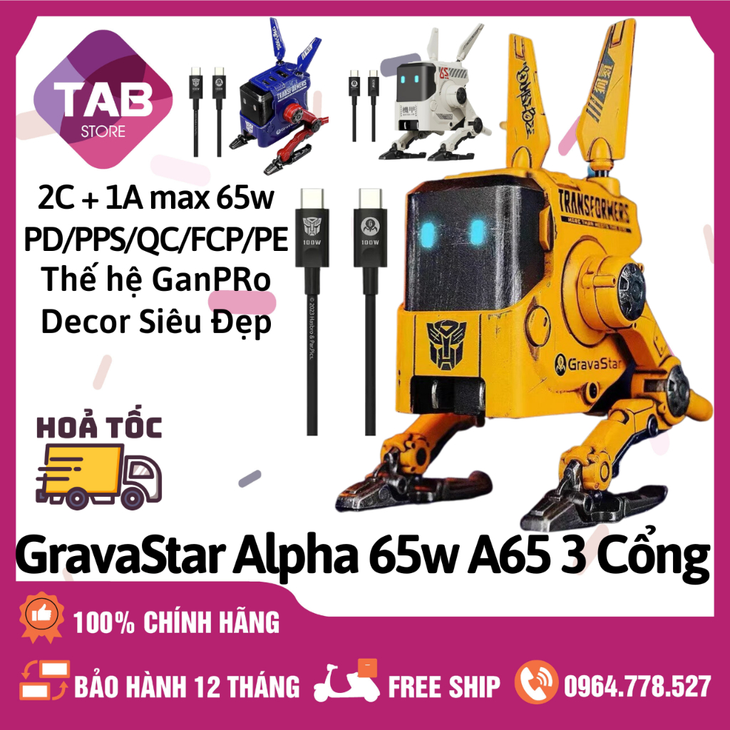 Củ Sạc GravaStar Alpha A65 65W 3 Cổng 2C1A PD/PPS/QC/FCP/PE - Bảo Hành ...