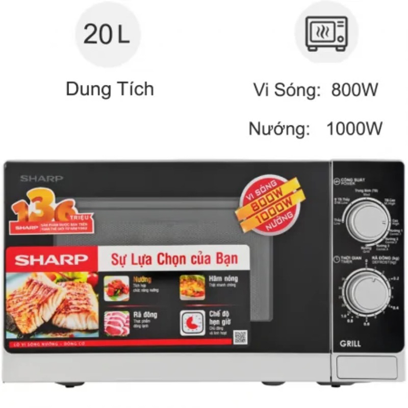 [Mới 100%] Lò vi sóng có nướng Sharp R-G222VN-S 20 lít - Hàng Chính Hãng | Shopee Việt Nam