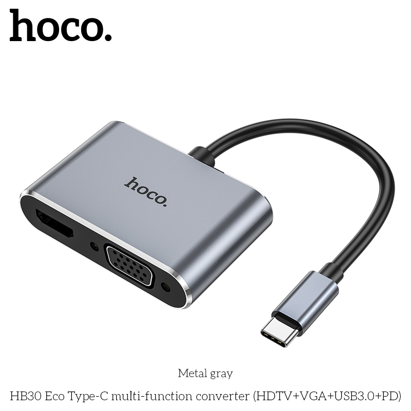 Bộ chuyển đổi Hoco HB30 Eco Type-C sang HDMI + VGA + USB3.0 + PD 100W ...