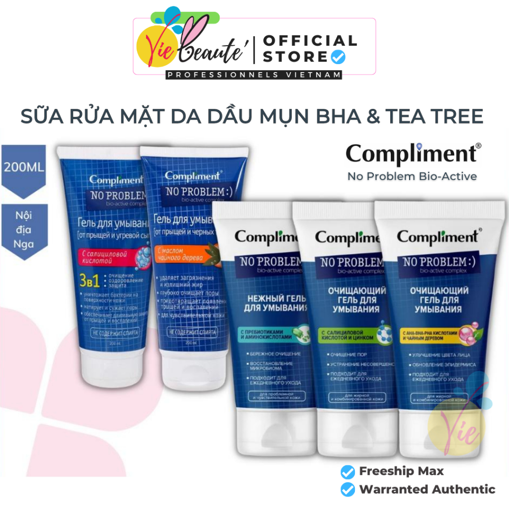 Sữa rửa mặt Compliment No Problem BHA & Tea Tree làm sạch sâu, giảm dầu ...