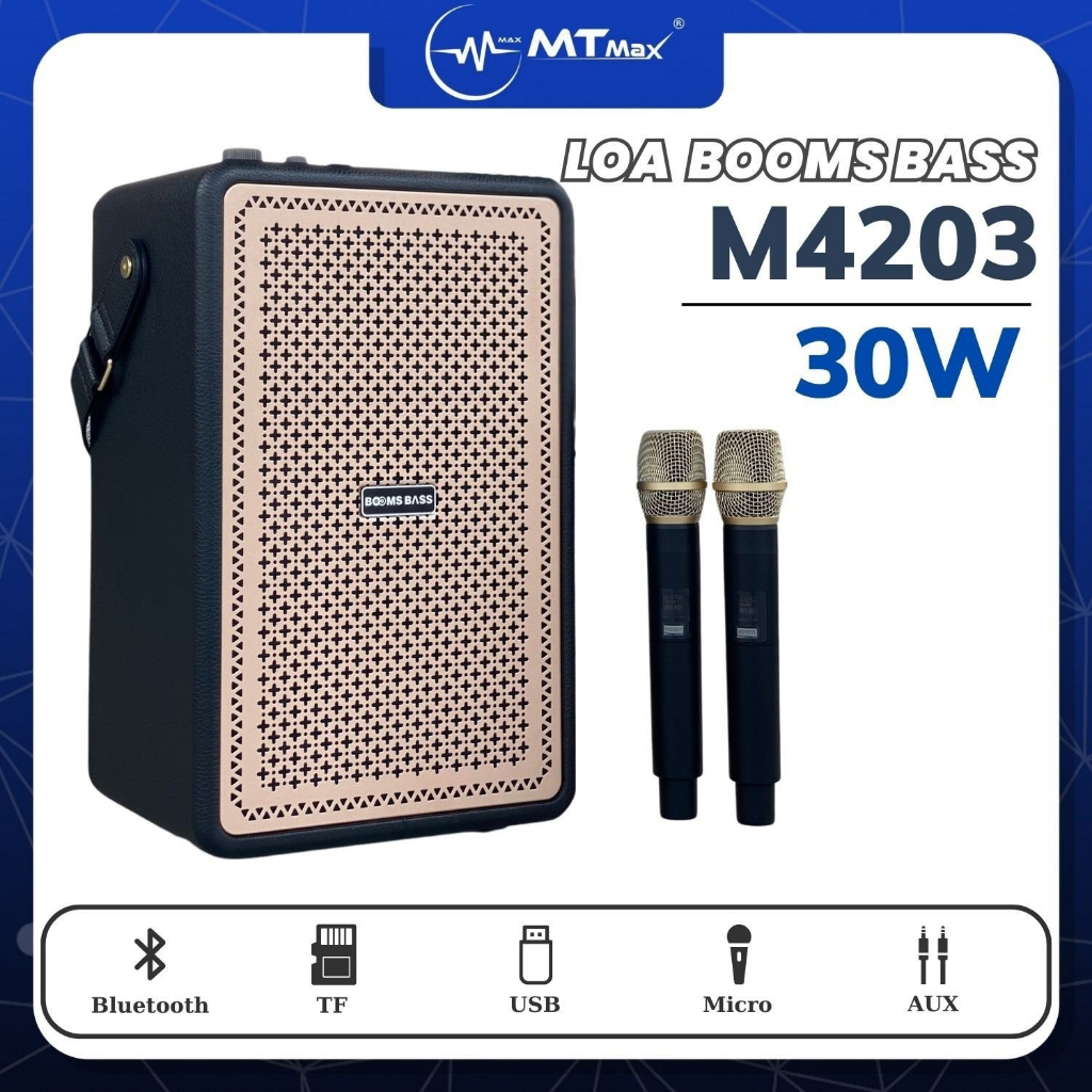 Loa Bluetooth Karaoke Booms Bass M4203 Bass Mạnh, Kèm 2 Micro Không Dây ...