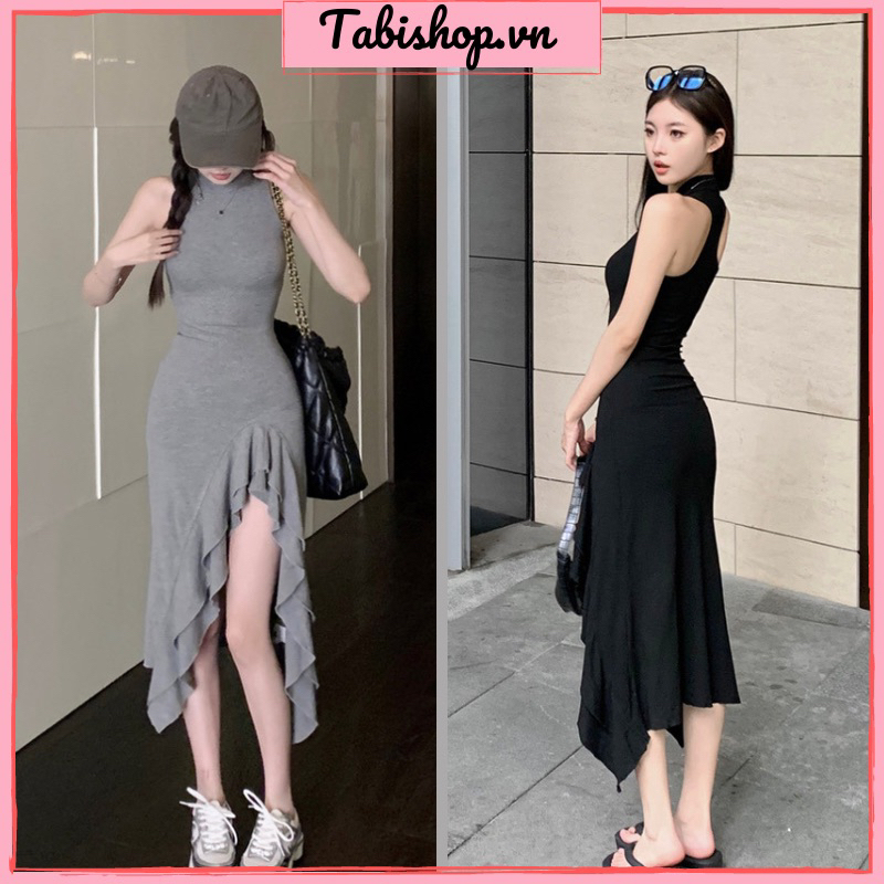 Đầm body xẻ đùi phối bèo TABISHOP Váy maxi nữ ôm eo hottrend đi dự tiệc ...