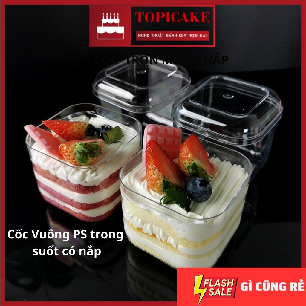 10 Cốc Vuông PS Mica Cứng Có Nắp Trong Suốt Đựng Bánh Kem Sữa Chua ...