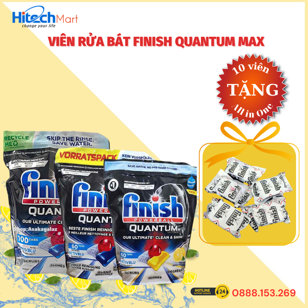 Viên Bửa Bát Finish Quantum Max - Quantum Ultimate - Loại cao cấp nhất dùng cho máy rửa chén máy ...