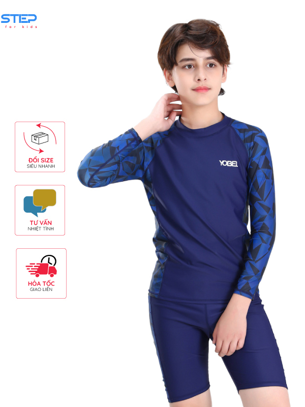 Đồ bơi bé trai big size tay dài chống nắng hiệu Yobel co giãn 4 chiều có size từ 22kg đến 45kg ...