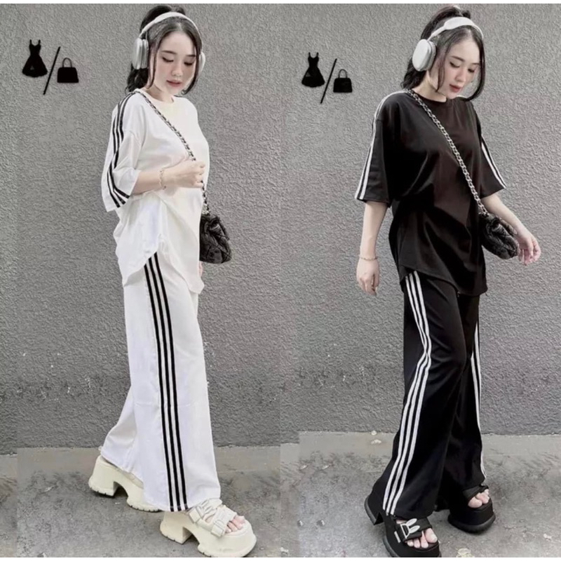 Set bộ quần áo thể thao sọc unisex, bộ MPB form rộng áo phông mix quần ...