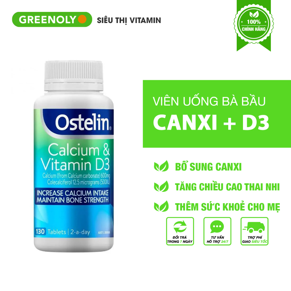 Canxi & Vitamin D3 500IU dạng viên cho mẹ bầu Ostelin Calcium & Vitamin D3 130 viên của Úc ...
