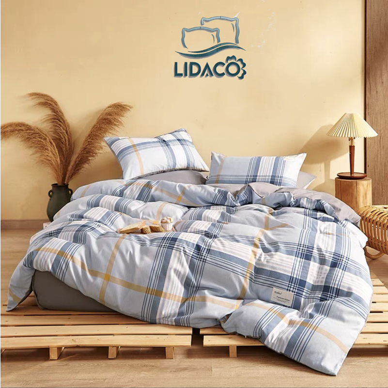 Bộ vỏ chăn ga giường cotton tici kẻ LIDACO cotton đũi kẻ dày decor ...