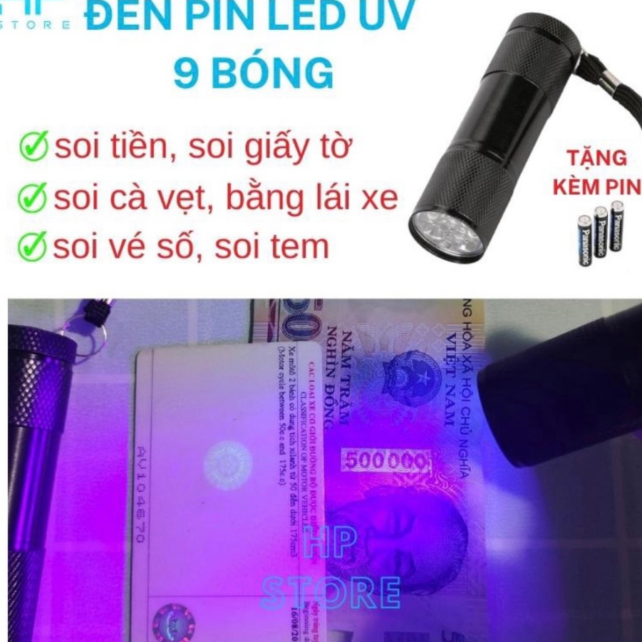 Đèn soi tiền giả LED UV 9 bóng, soi giấy tờ, cà vẹt, bằng lái xe, vé số, sấy keo chính hãng ...