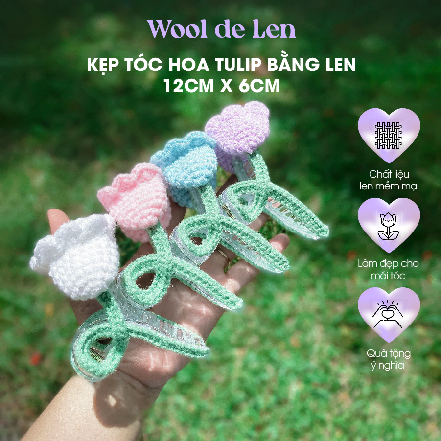 (Hàng sẵn hoả tốc) Kẹp tóc hoa tulip đẹp bằng len handmade cho nữ Wool ...