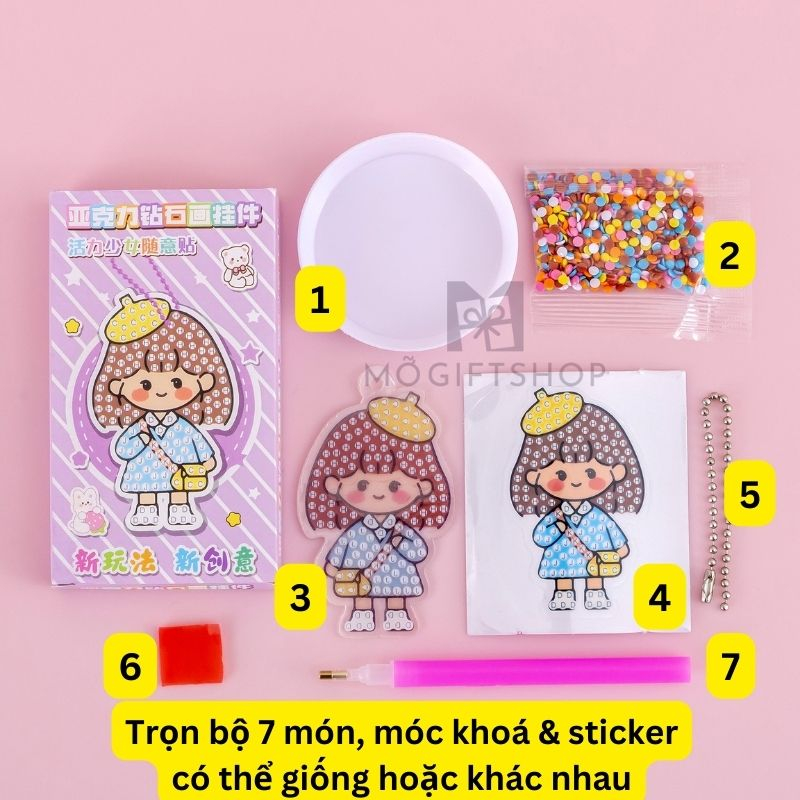 Tranh đính đá mini làm móc khoá kèm sticker diy | Shopee Việt Nam