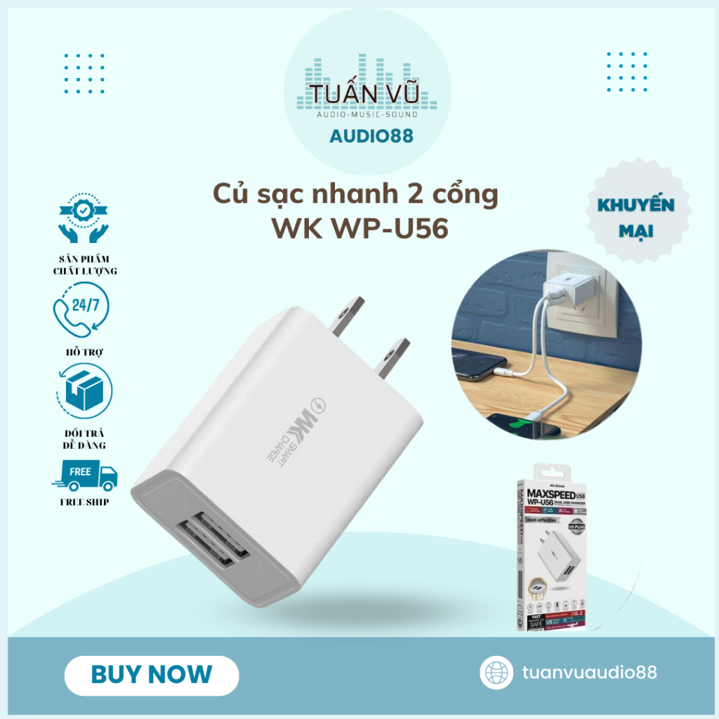 Củ sạc nhanh 2 cổng CHÍNH HÃNG WK WP-U56 hỗ trợ sạc nhanh và ổn định TUANVU AUDIO88 | Shopee ...