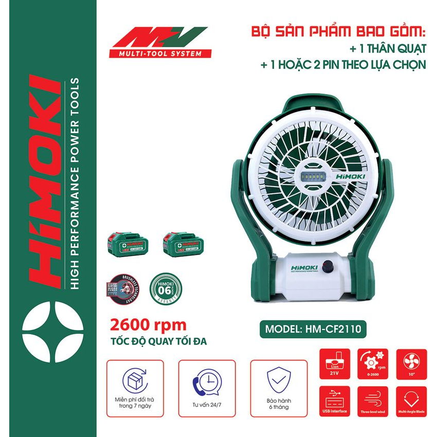 Quạt pin Himoki 10 inch - Động cơ mạnh mẽ - Hoạt động liên tục 10 tiếng ...