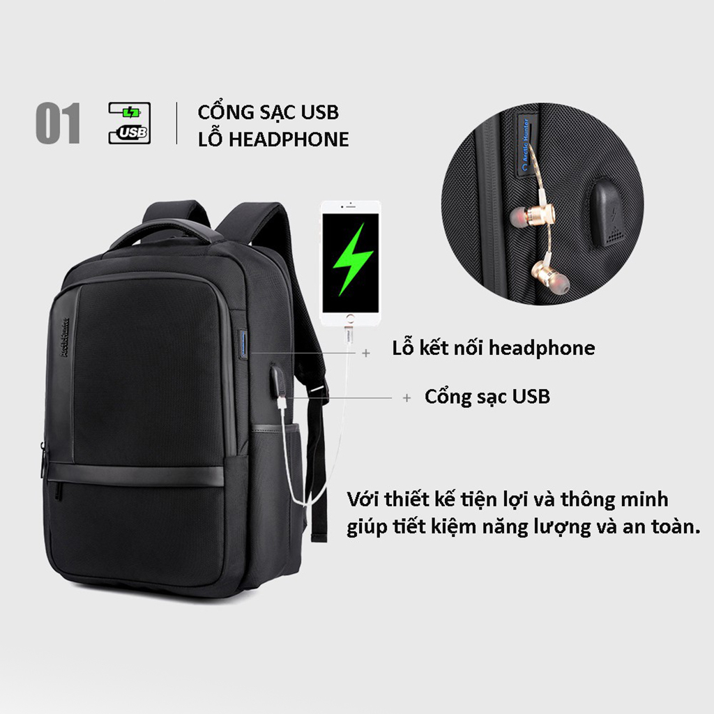 Balo laptop Arctic Hunter B00120 cổng kết nối USB, đựng lap 15.6 inch ...