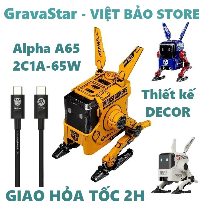 Bộ sạc nhanh GravaStar Alpha A65 65W 3 cổng 2C1A PD/PPS/QC/FCP/PE thiết kế Decor siêu đẹp ...
