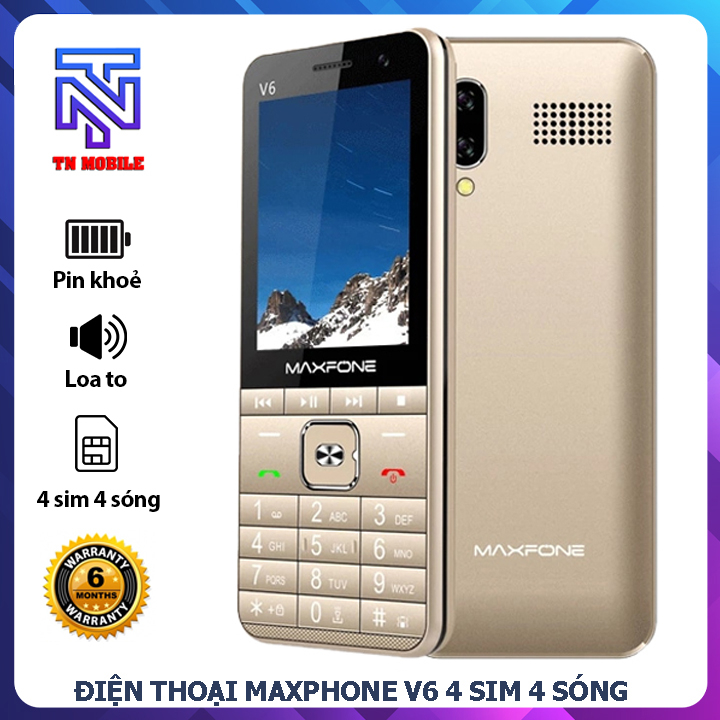 Điện Thoại Maxphone V6 - 4 sim 4 sóng - Pin Khoẻ - Loa Bass To Rõ ...