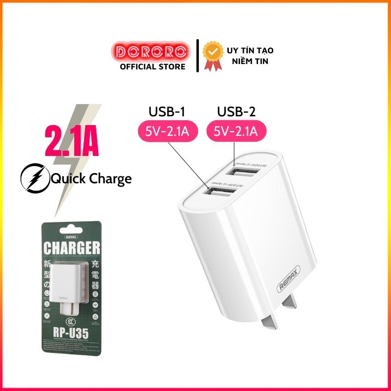 Củ sạc 2 cổng usb chính hãng Remax RP-U35 dòng sạc 2.1A - Bộ sạc 2.1A Remax RP-U35 & Remax RC ...