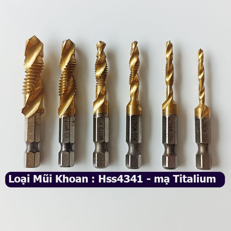 Mũi khoan taro tạo ren HSS4341 từ M3 - M10 phủ Titalium, chuôi lục giác chuẩn 6.35mm | Shopee ...