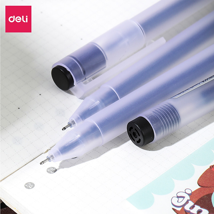 [HỎA TỐC] Bút Bi Nước Mực Tím Gel Nhanh Khô 3 Màu Đen Xanh Đỏ Deli Ngòi ...