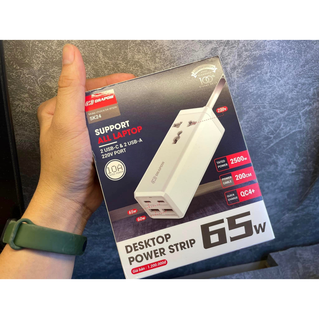 Ổ điện kiêm sạc nhanh 4 cổng 65w chính hãng Drapow siêu chịu tải 2500w ...