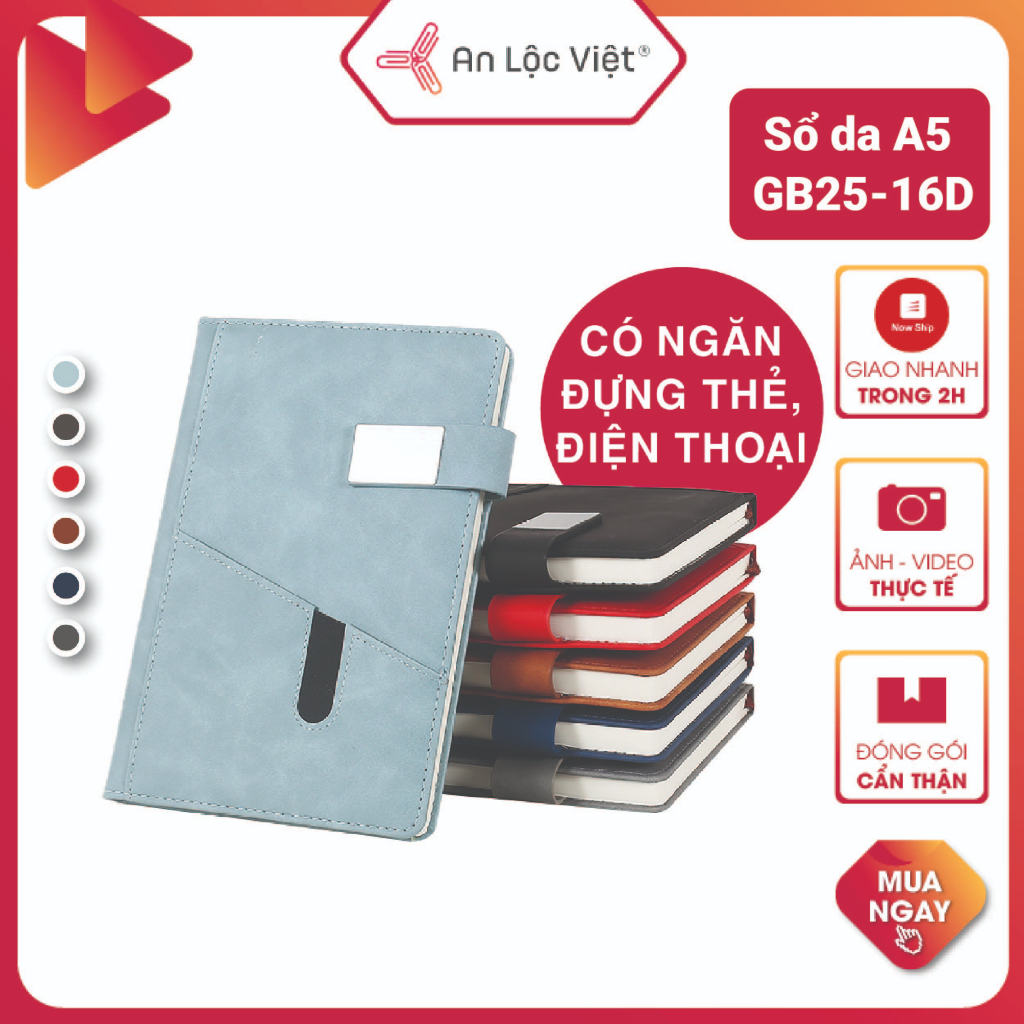 [SIÊU PHẨM SỔ DA A5] Sổ Da A5 172 trang Giấy Dày 80gsm có ngăn đựng điện thoại - Namecard - Thẻ ...