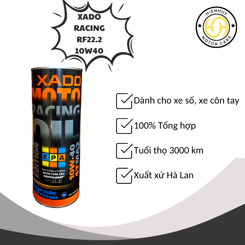Nhớt tổng hợp Xado Racing RF 22.2 10W40 dung tích 1000ml dành cho xe số ...