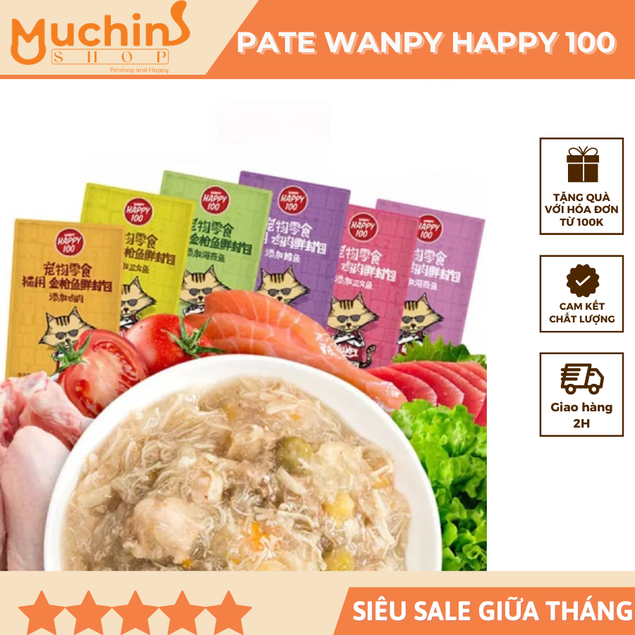 ( SIÊU RẺ) ( Hỏa Tốc 2H ) Combo 12 Gói Pate Wanpy Happy 100 Cho Mèo Gói ...