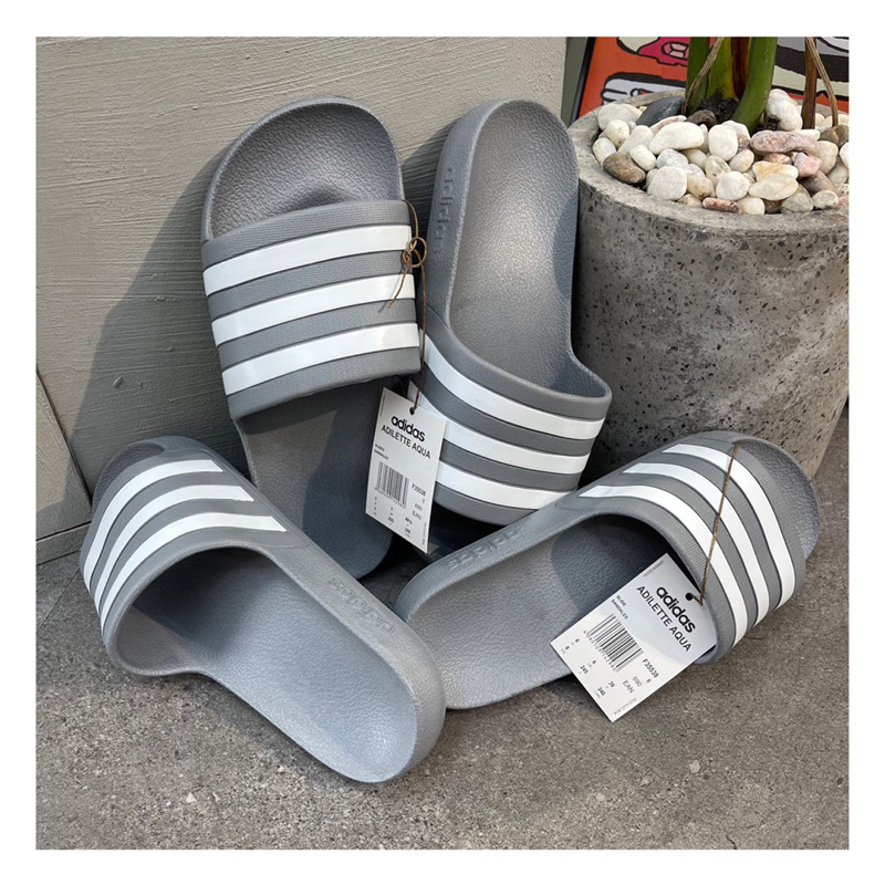 [CHÍNH HÃNG] DÉP QUAI NGANG ADILETTE AQUA SLIDES GREY (F35538) | Shopee ...