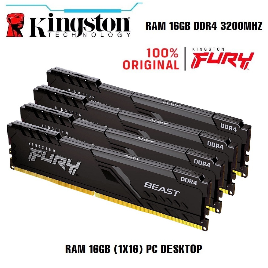 Ram Fury Beast Black 16GB (1x16) 3200MHz DDR4 Tản Nhiệt Kép - Bảo hành ...
