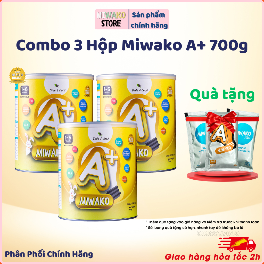 [Tặng Quà] Sữa Công Thức Hạt Thực Vật Hữu Cơ MIWAKO A+ 700g vị Vani x3 hộp (2,1kg) - Miwako ...