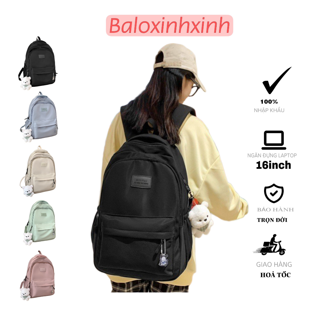 Balo dù trơn đơn giản cho học sinh, ba lo đi học, cặp sách cấp 2, 3 ...