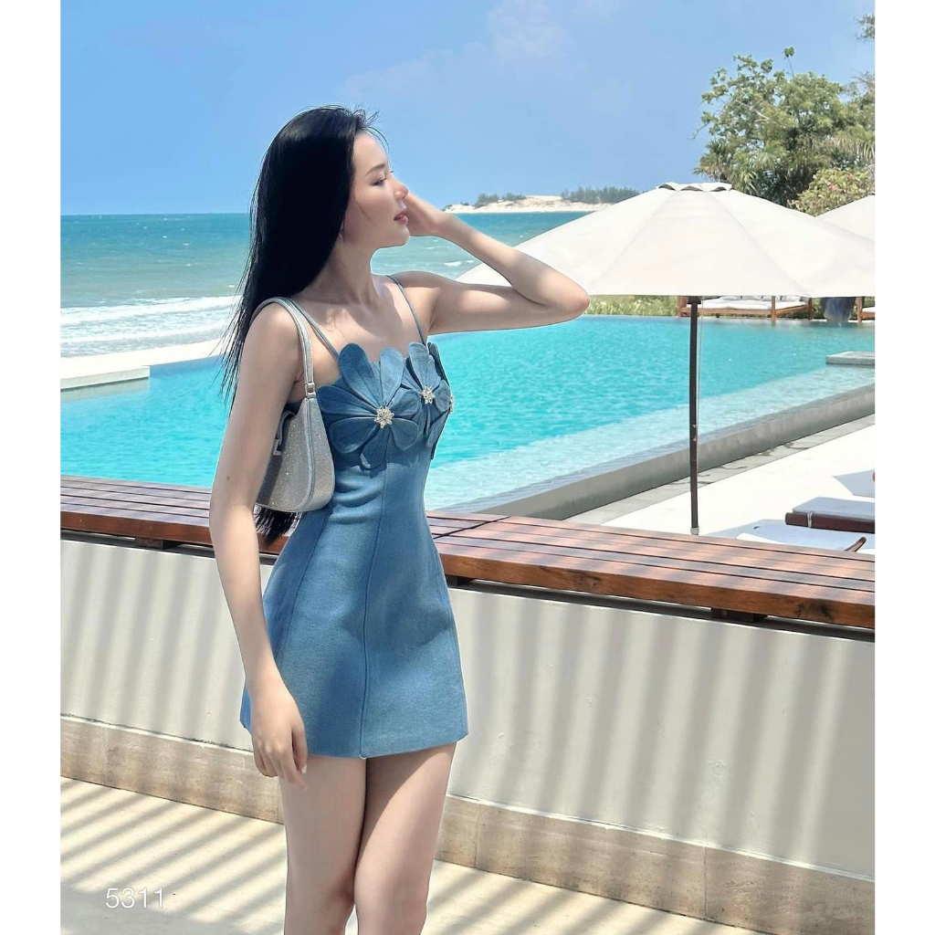 Đầm JEAN 2 dây BIGSIZE (55-80kg) dáng chữ A phối hoa ngực VAA12-[LALA Bigsize] | Shopee Việt Nam