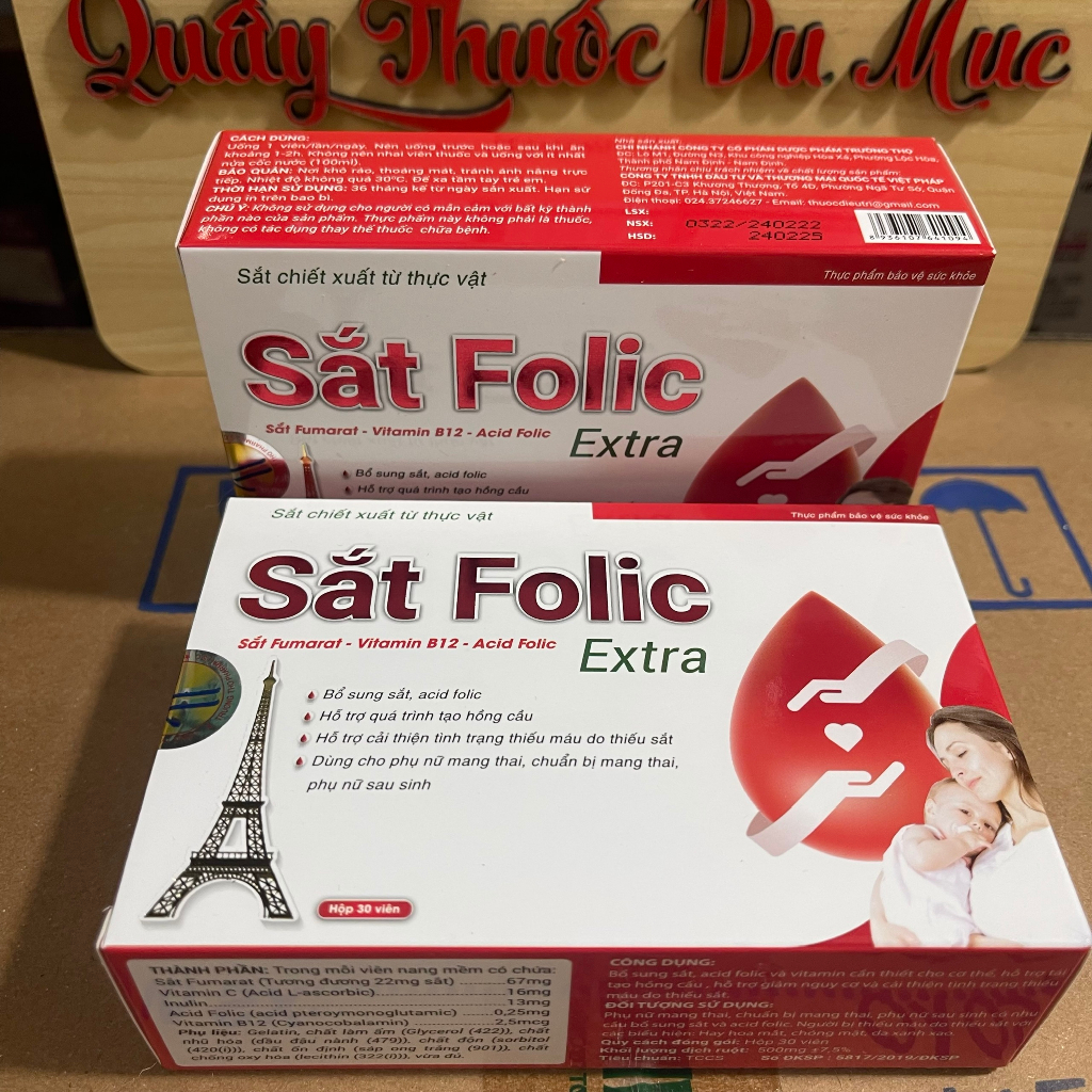 Sắt Folic Extra hộp 30 viên bổ sung sắt và acid folic cho bà bầu ...