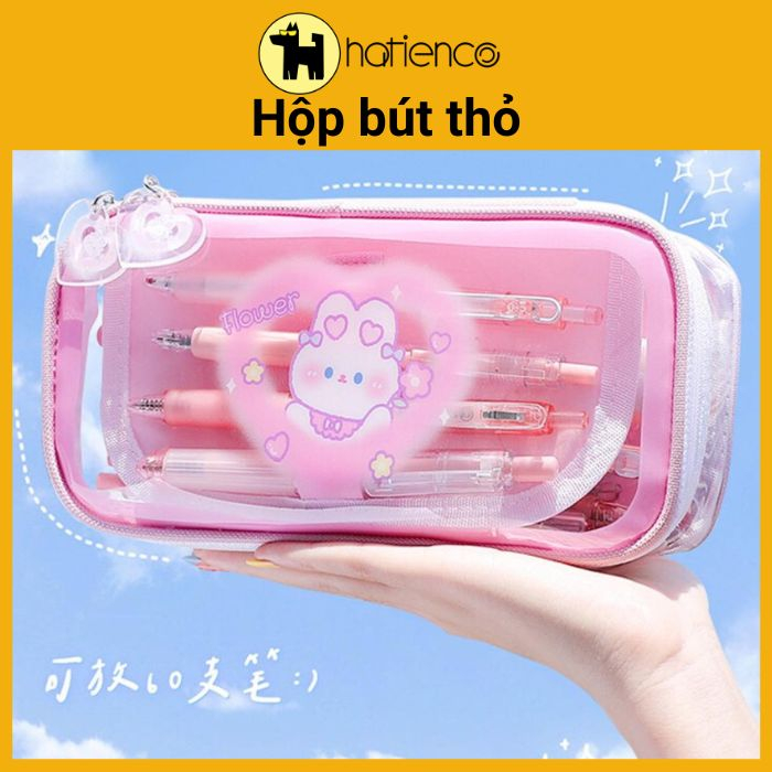 Hộp bút trong suốt, túi đựng bút cỡ lỡn hình thỏ dễ thương chống thấm ...