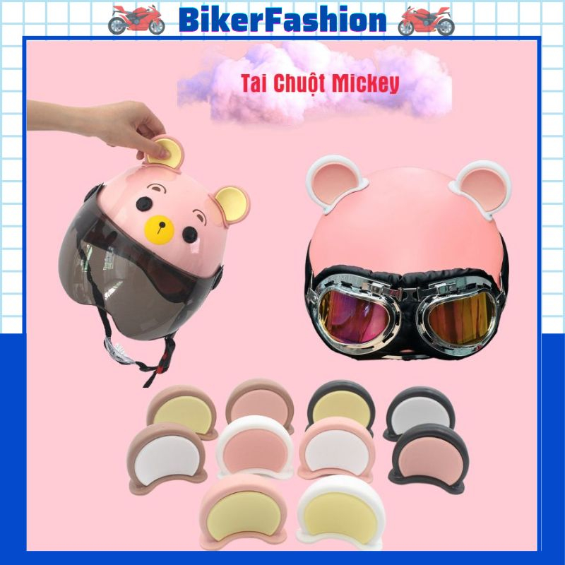 Tai Chuột Mickey , Tai Gấu 2 màu gắn mũ bảo hiểm 3/4 - 1/2 siêu xinh ...