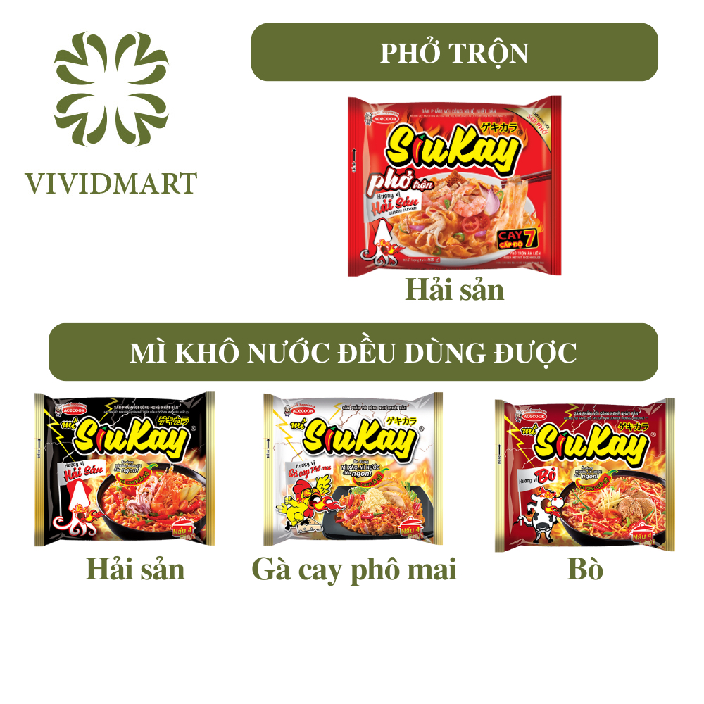 [GÓI LẺ] - ACECOOK - Mì Siukay 4 vị: siêu cay hải sản, Siucay gà cay ...