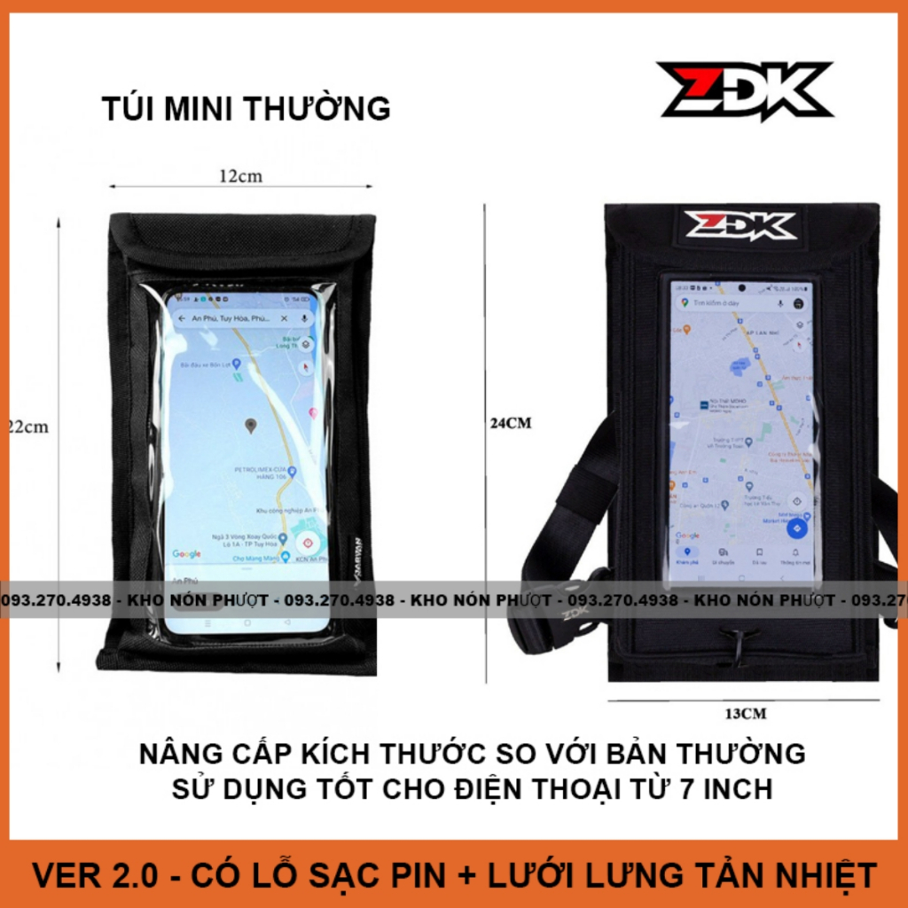 Túi treo đầu xe máy đựng điện thoại cảm ứng Mini ZDK bảng nâng cấp có lỗ sạc pin | Shopee Việt Nam