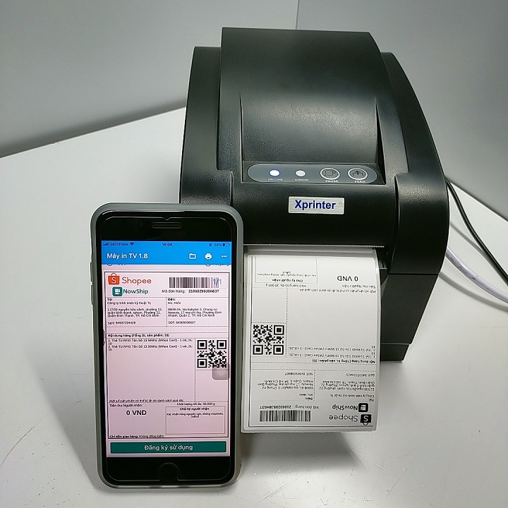Máy in Xprinter XP350B USB in tem nhãn mã vạch Minicode và đơn hàng tem ...