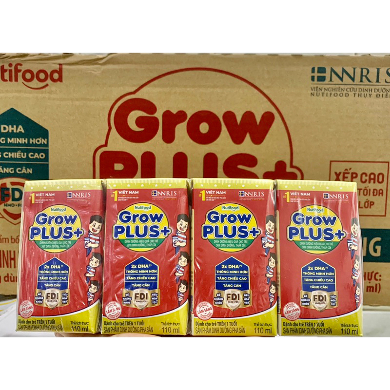 Thùng sữa Grow Plus+ Nutifood Xanh/ Đỏ Có đường/ Ít đường 48 hộp 110ml ...