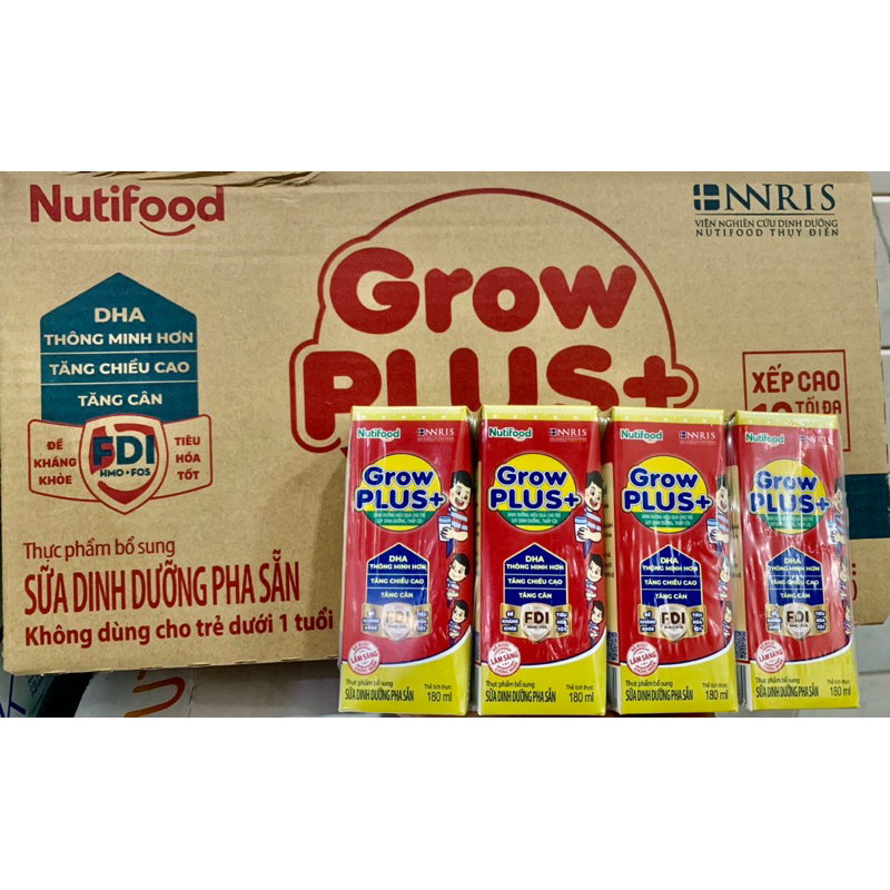 Thùng sữa Grow Plus+ Nutifood Xanh/Đỏ/ Đỏ Ít đường 48 hộp 180ml (HSD 11 ...
