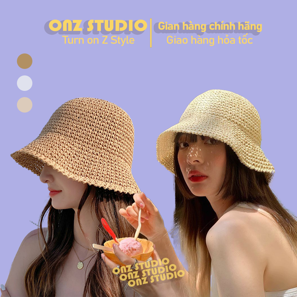 (ẢNH THẬT) Mũ cói ONZ - Nón cói bucket nữ chống nắng vành nhỏ đi biển đi du lịch mùa hè MC04 ...