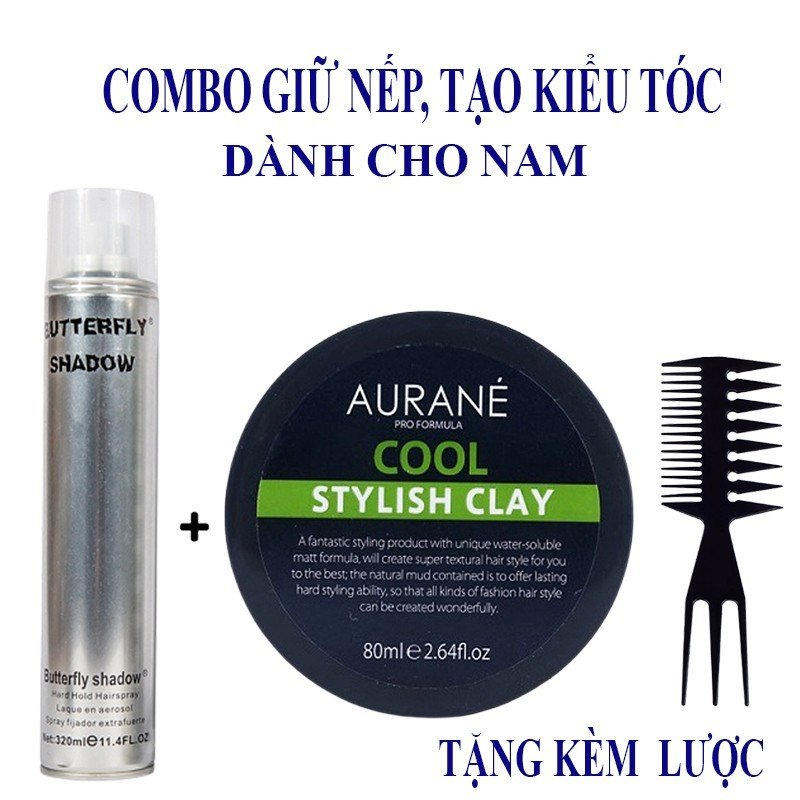 Sáp Vuốt Tóc Aurane cool stylish clay 80g + Gôm Butterfly Shadow Tặng ...