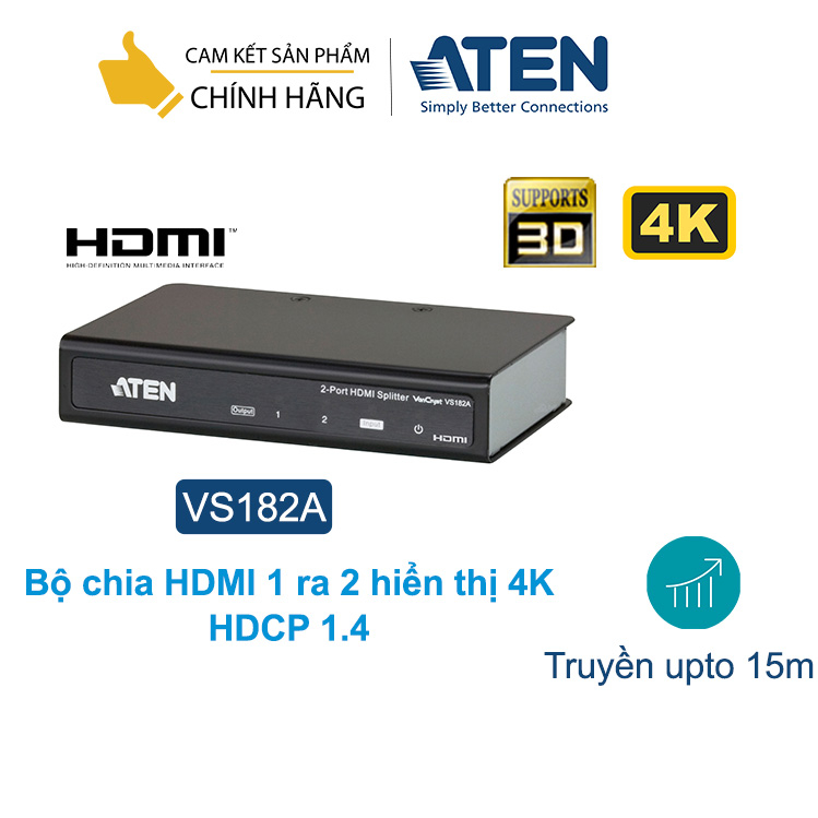 Bộ chia HDMI 1 ra 2 hiển thị 4K - Aten VS182A, hỗ trợ lên 15m, HDCP 1.4 ...