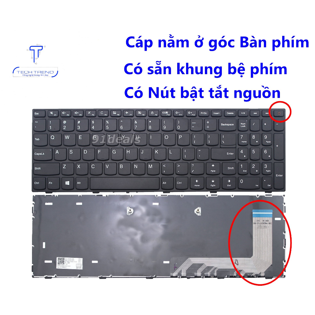 Bàn phím laptop Lenovo 110-15, 110-15ISK, 110-17ACL, 110-17IKB, 110-17ISK (Cáp Lệch Góc ...