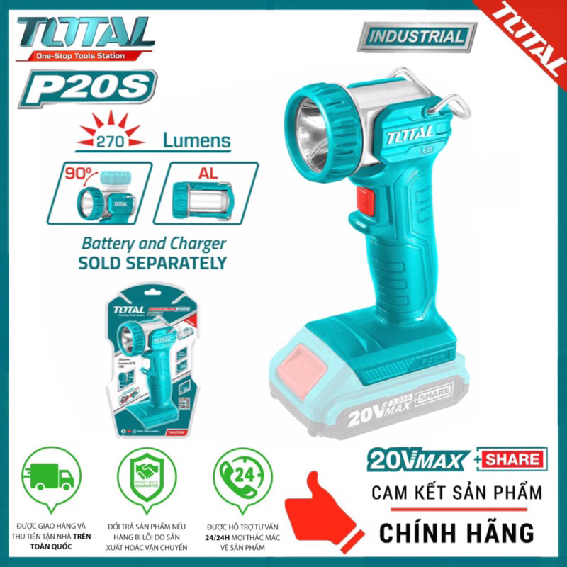 TOTAL Đèn làm việc dùng pin Lithium-ion 20V TWLI2023 & CCCCC | Shopee ...