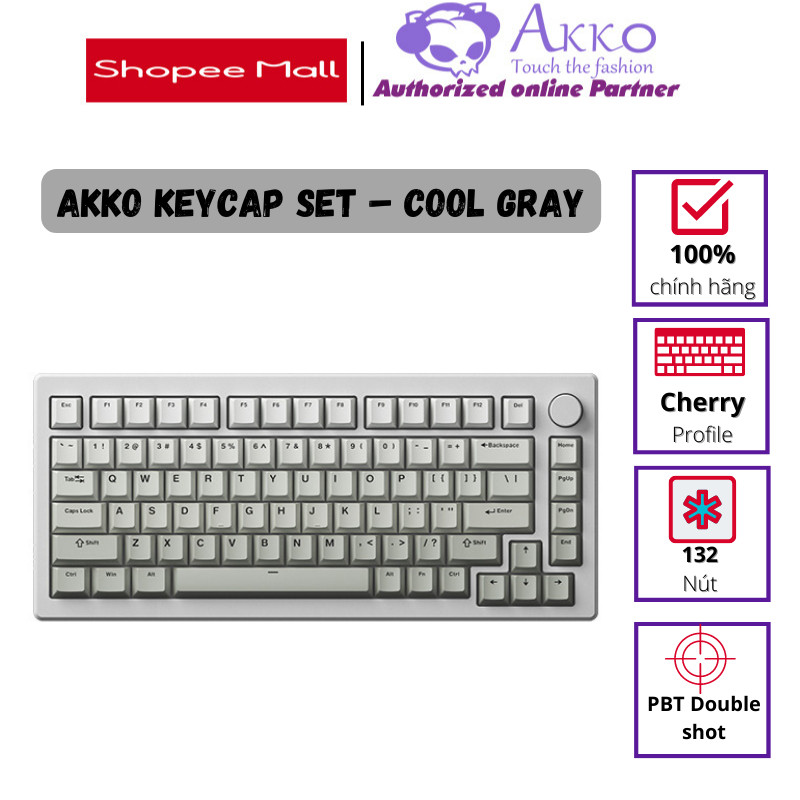 AKKO Keycap set – Cool Gray (PBT Double-Shot / Cherry profile / 132 nút ...