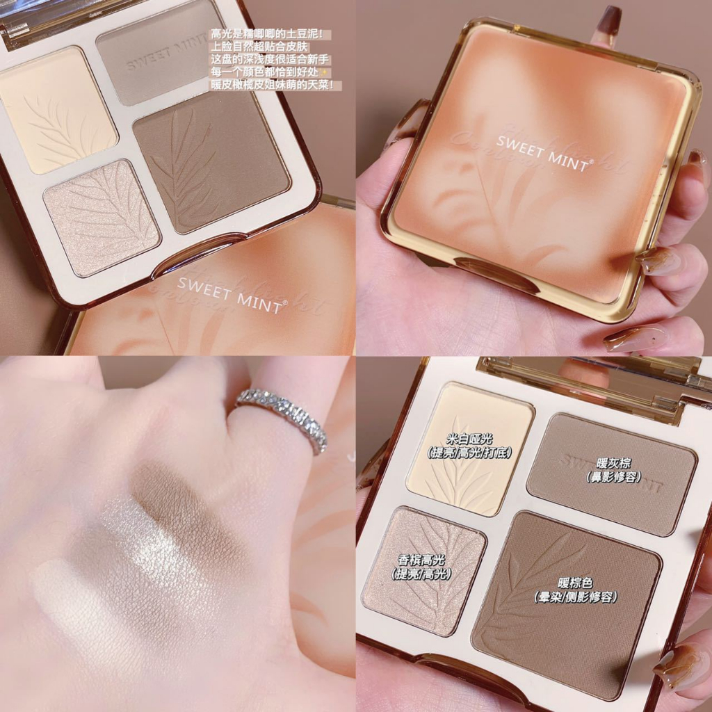 Bảng phấn tạo khối Sweet Mint 4 ô má hồng bắt sáng hiệu ứng lì mịn ...