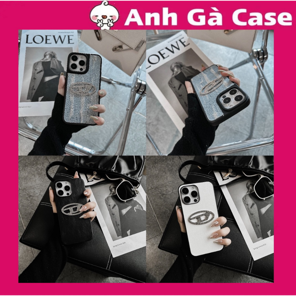 ỐP LƯNG IPHONE PHỦ VẢI BÒ LOGO CHỮ D ĐÍNH ĐÁ 7p/8p/x/xsmax/11/11prm ...