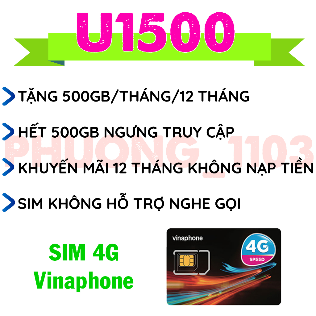 Miễn phí 1 năm – SIM 4G Vinaphone U1500 tặng 500gb/tháng /12 tháng không nạp tiền - viễn thông ...