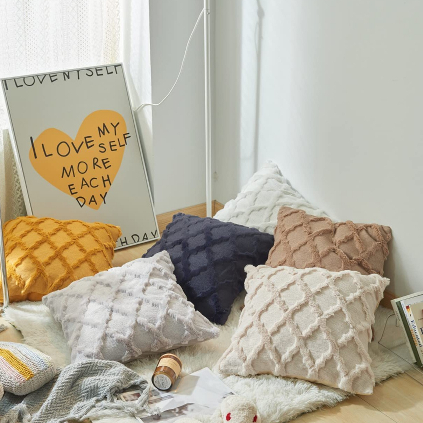 (BẮC ÂU) Gối Vuông 45CM Nhung Lông Đan Chéo Cao Cấp, Gối Trang Trí Sofa ...